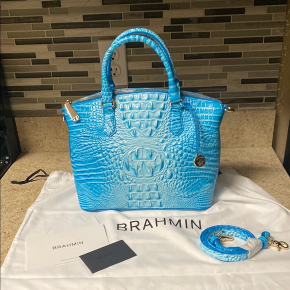 Brahmin | Bags | Brahmin Blue Satchel With Crocodile Embossing Nwot ...